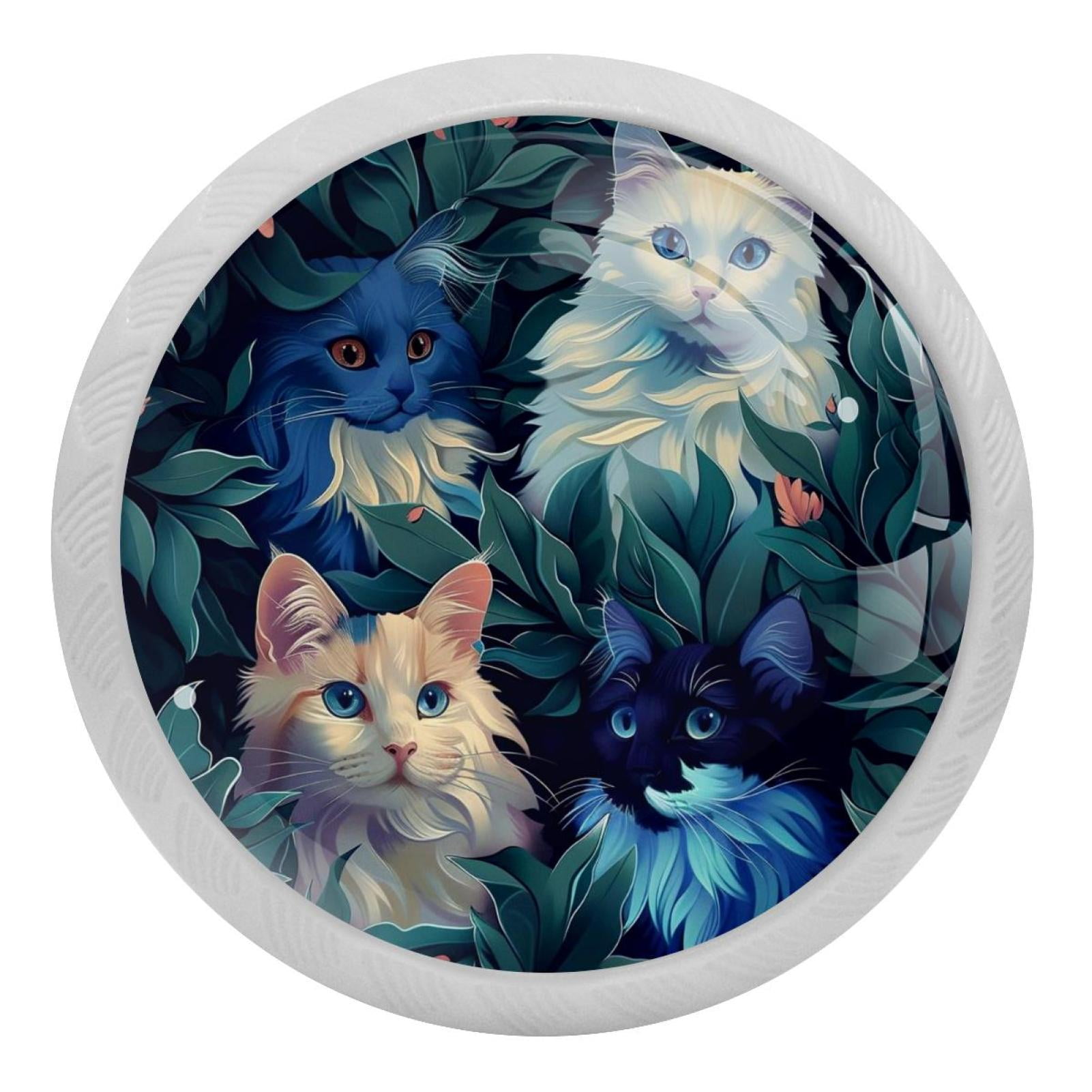 Cat Fluorescent Drawer Pulls with Screws: Round 4-Pack Glow-in-the-Dark ...