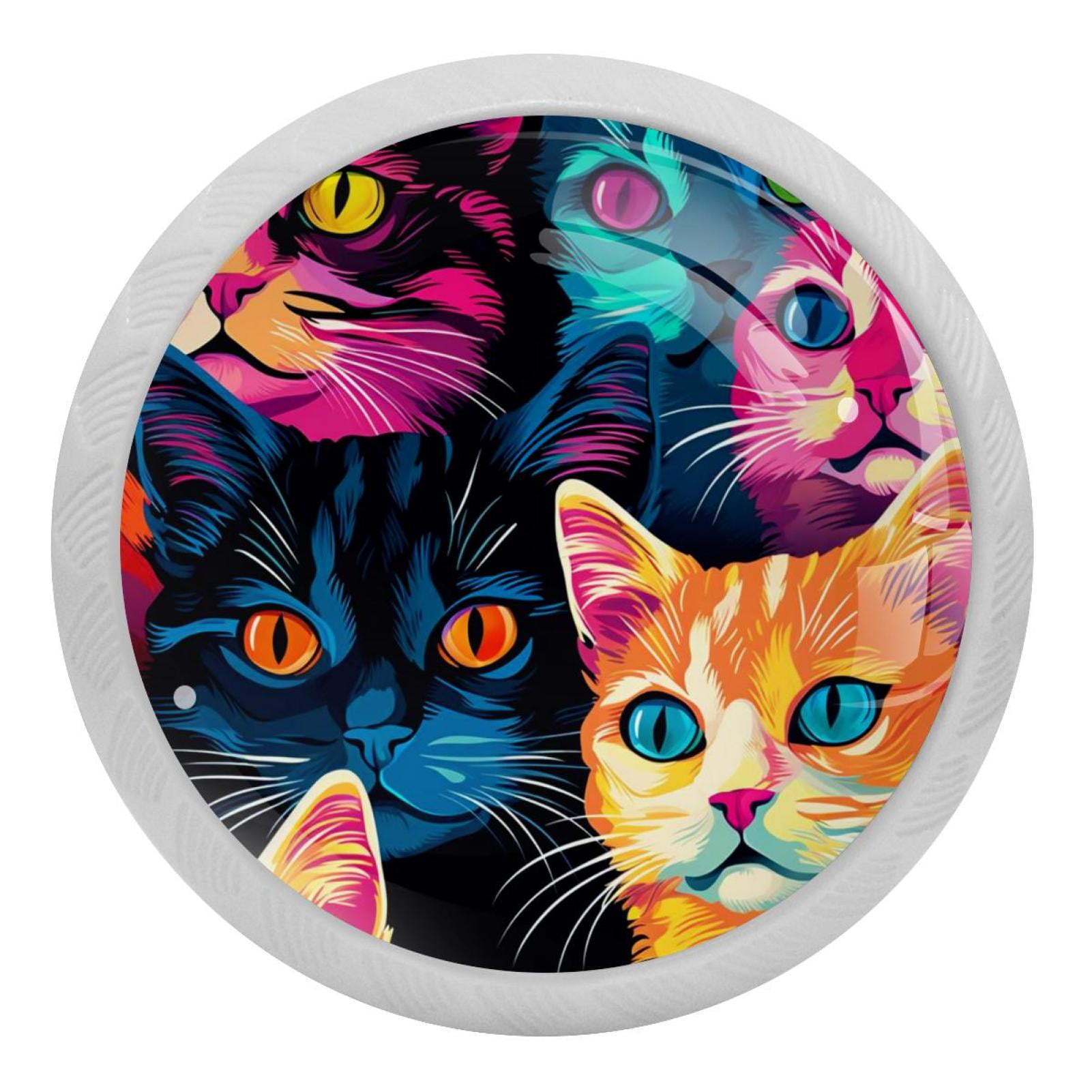 Cat Fluorescent Drawer Pulls with Screws - Round 4-Pack - Glow-in-the ...