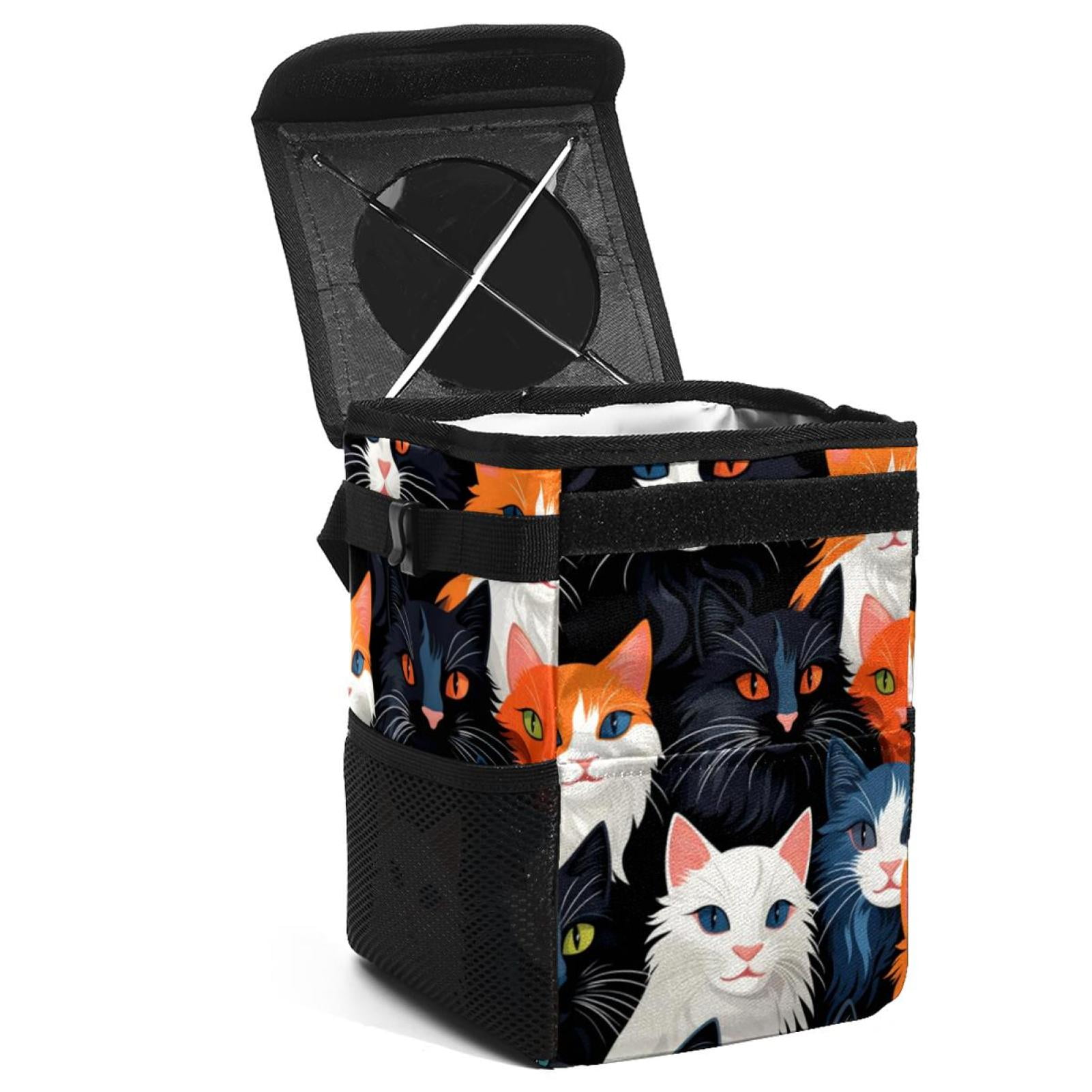 Cat Foldable Car Trash Bin with Lid, Leak-proof Mini Garbage Can ...