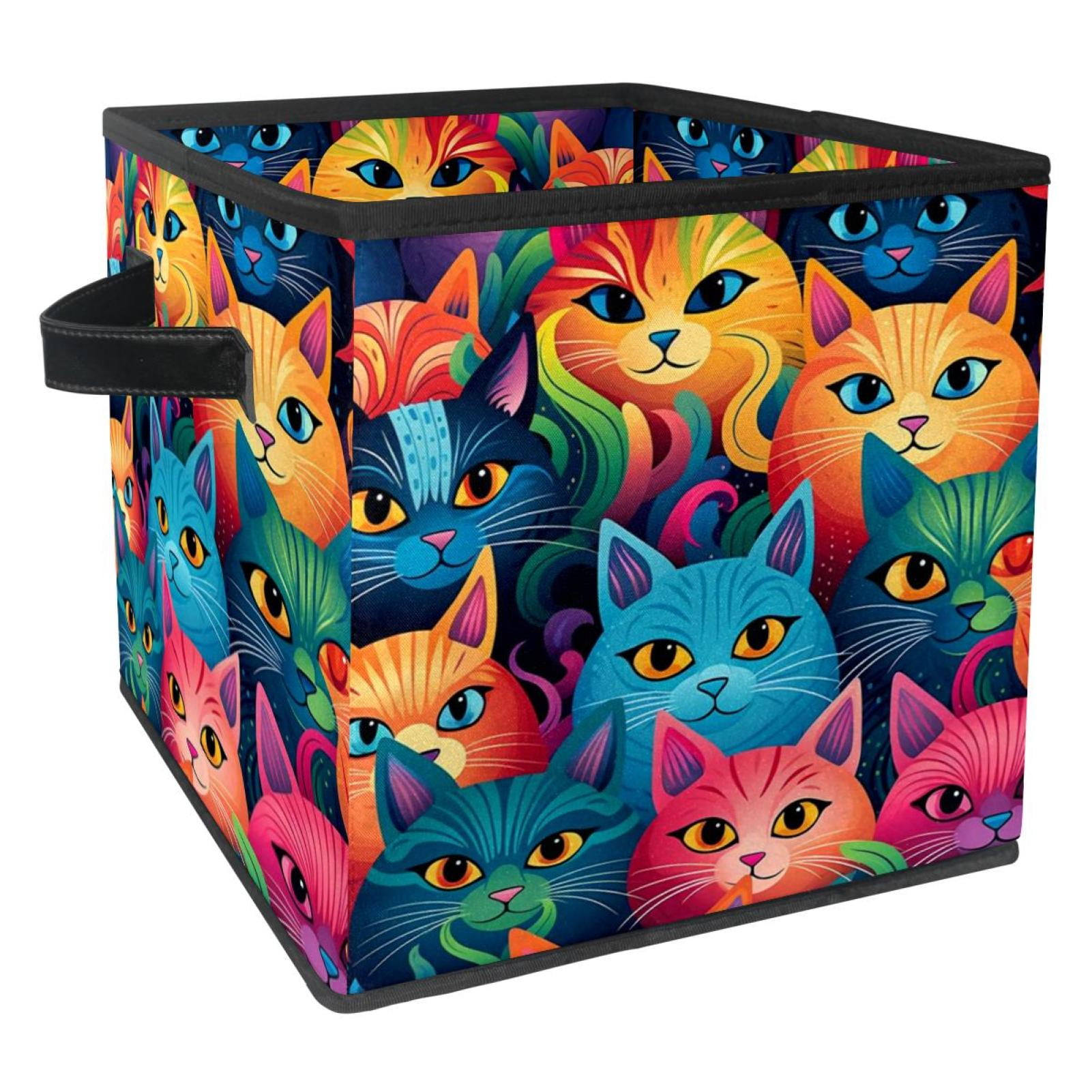 Cat Foldable Storage Basket with Handle, 10.8"X10.5"X10.6", Large ...