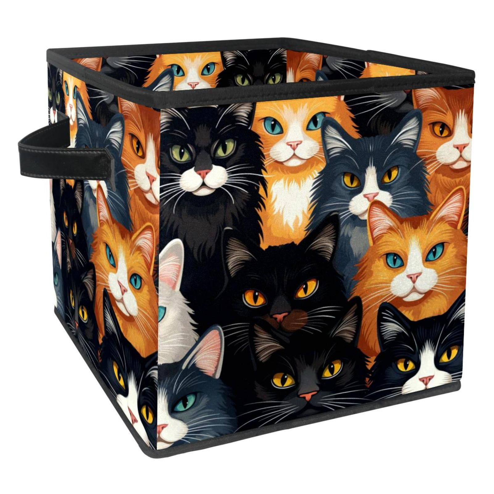 Cat Foldable Storage Cubes with Handle, 10.8"x10.5"x10.6", Large ...