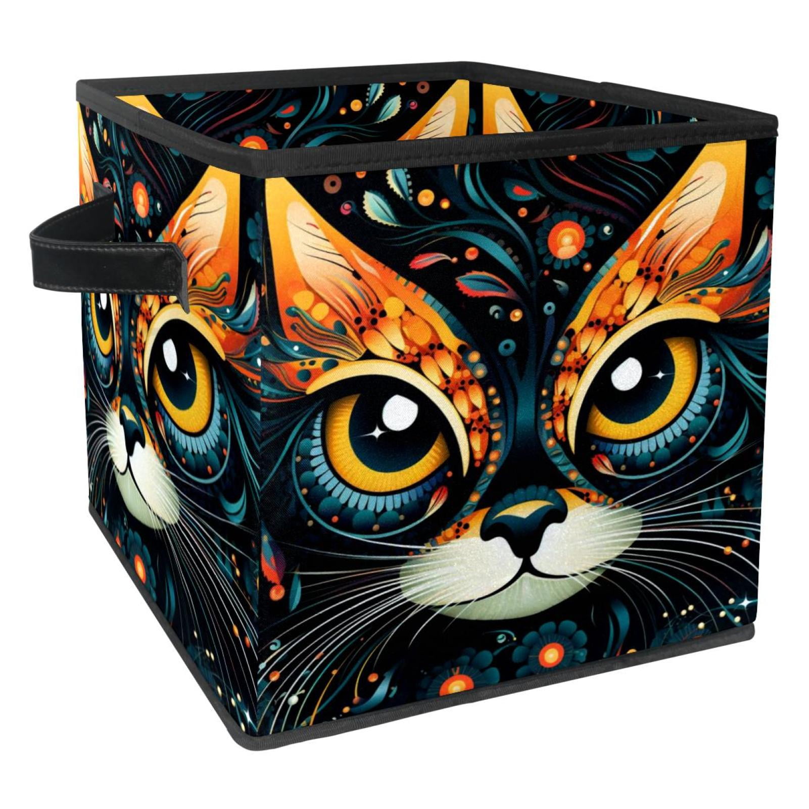 Cat Foldable Toy Box with Handle, 10.8"x10.5"x10.6", Large Capacity for ...