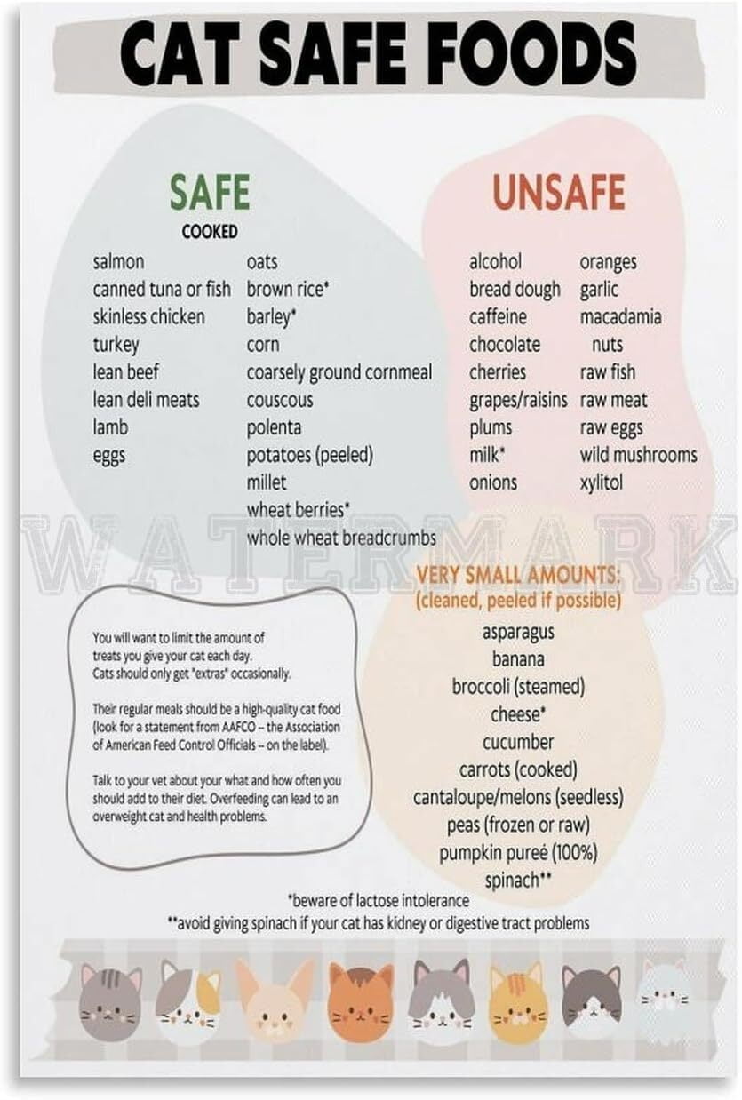 Cat Food Guide Poster,Safe And Toxic Food List,Cat Diet Chart Poster ...