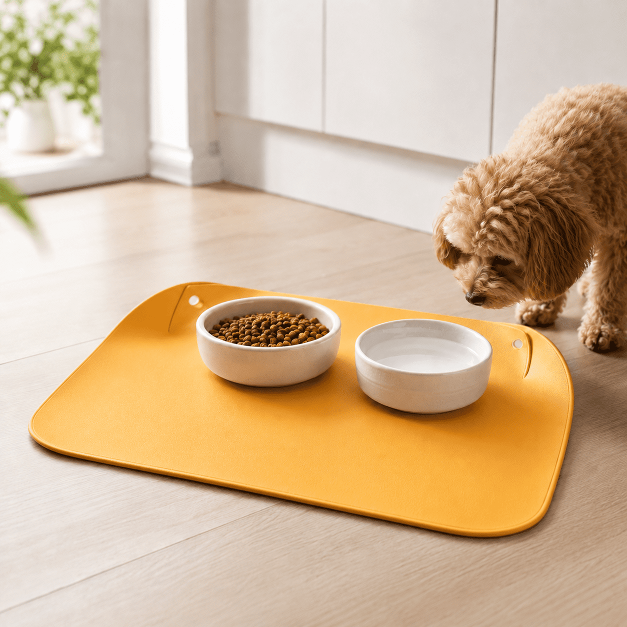 Cat Food Mat, Waterproof Anti-Slip Leather Pet Feeding Mat with Snap ...