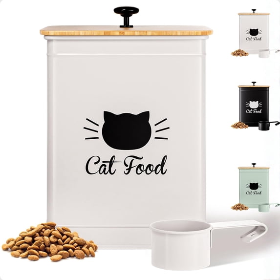 Cat Food Storage Container with Scoop - 5-7 lb (25 Cup) Capacity Metal ...