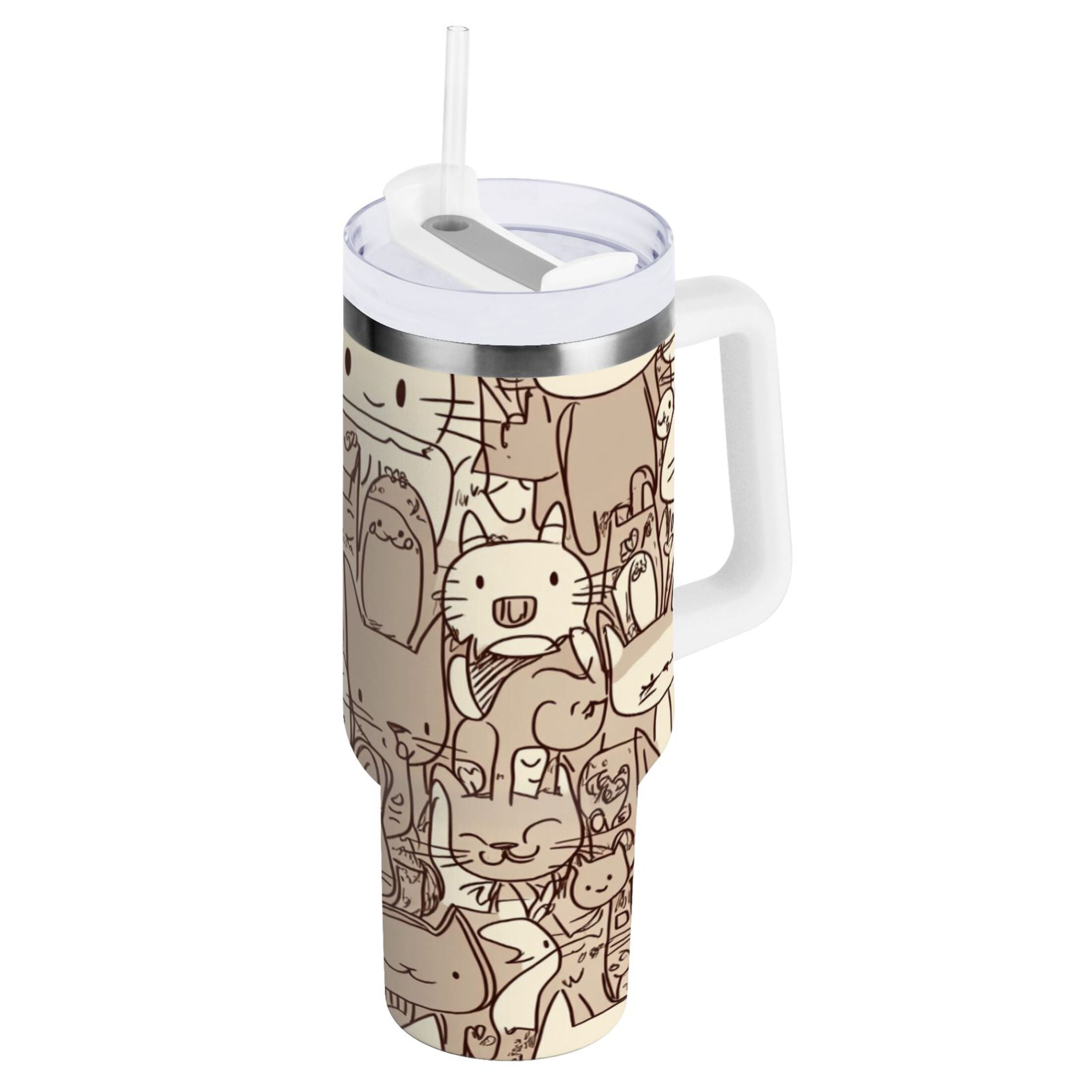 Cat Fun” Water Bottles 30oz Insulated Tumblers Double-Walled Ergonomic ...
