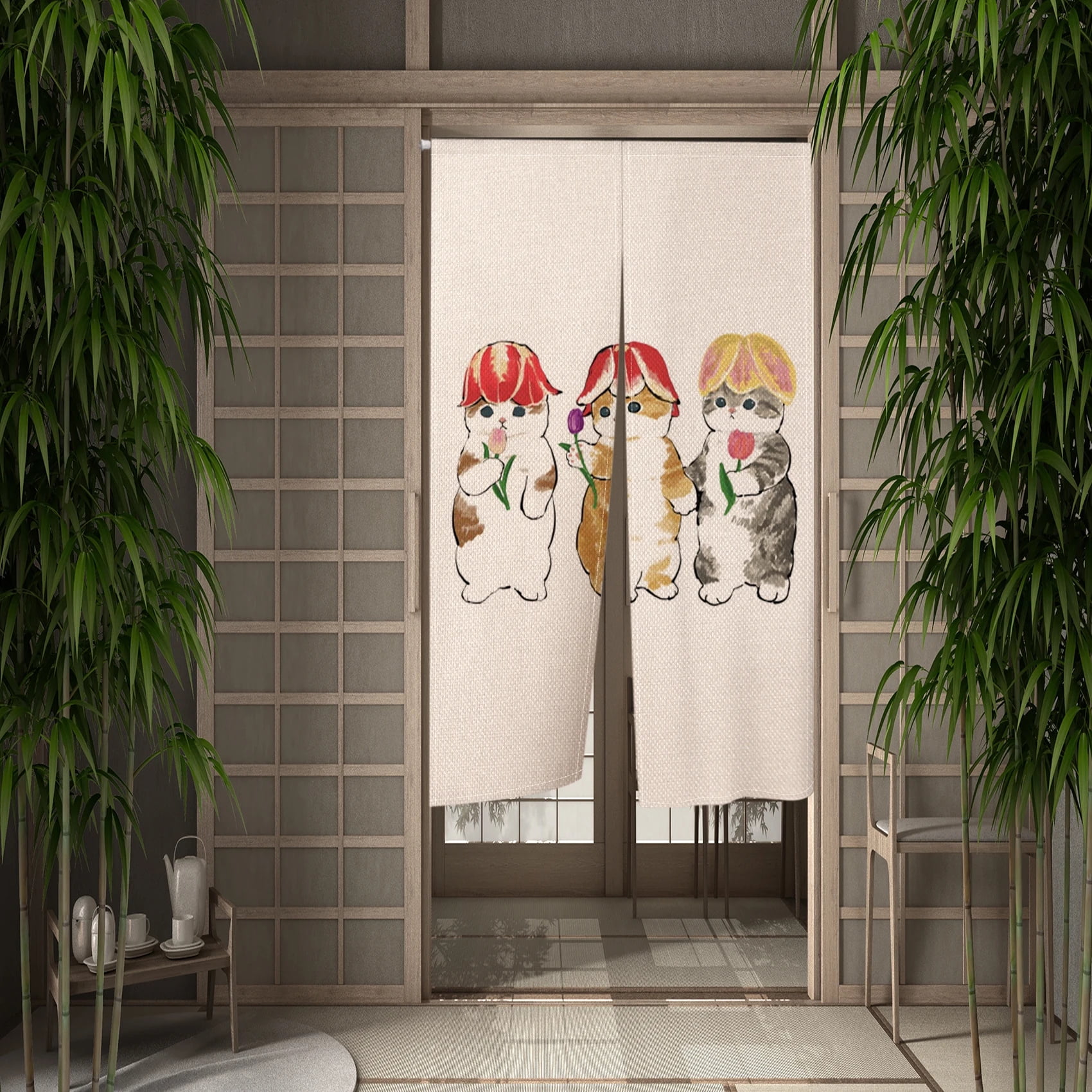 Cat Funny Japanese Door Curtain Split Style Noren for Kitchen Partition ...