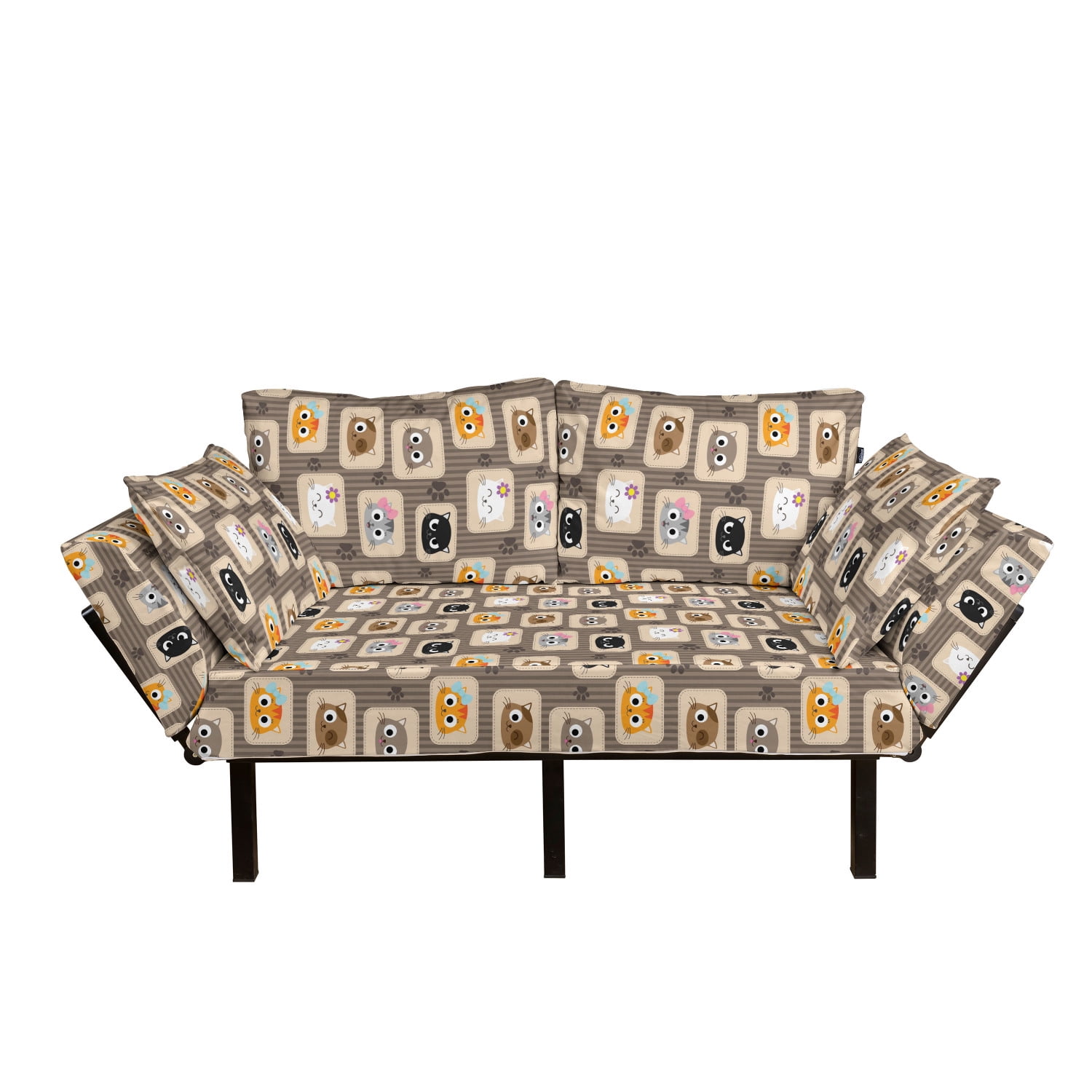 Cat Futon Couch, Patchwork Inspired Pattern Kitty Faces Silly ...