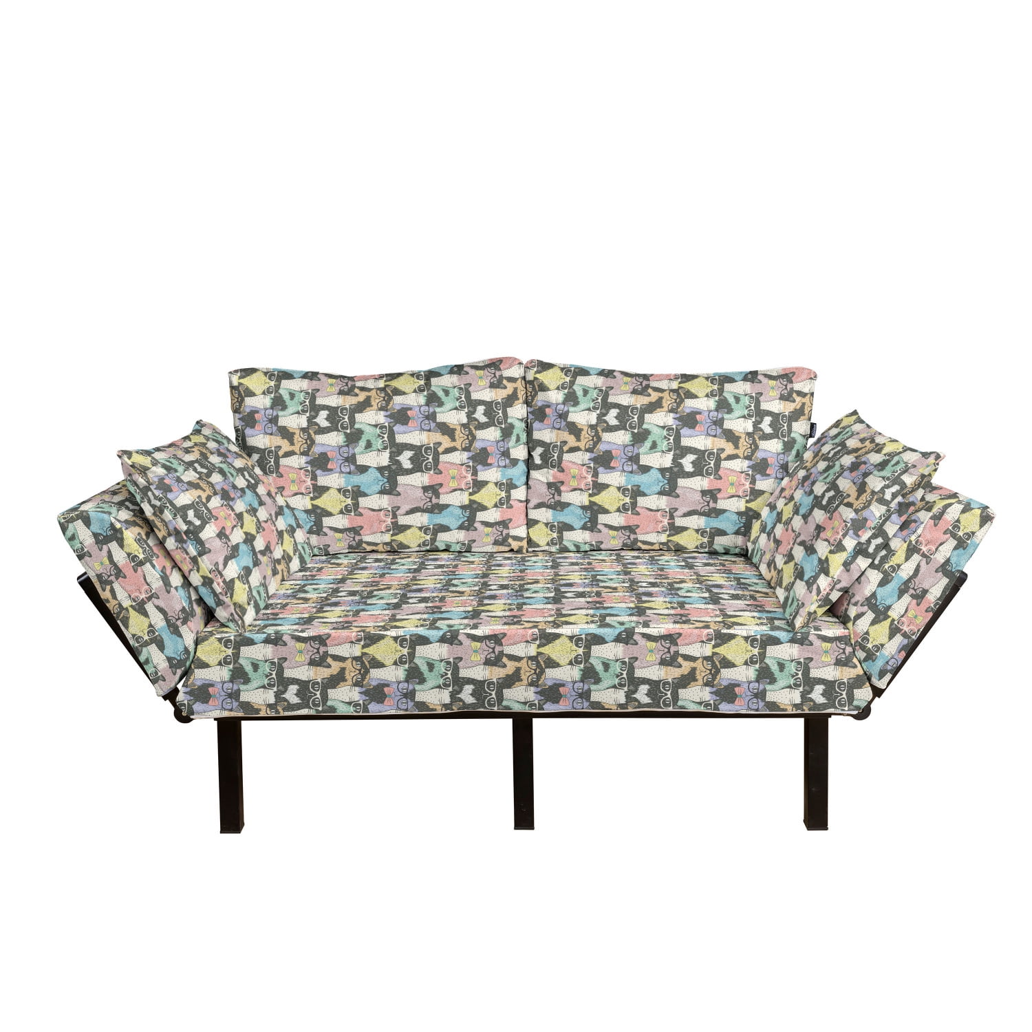 Cat Futon Couch, Retro Style Pattern with Cats Hipster Sunglasses Bow ...