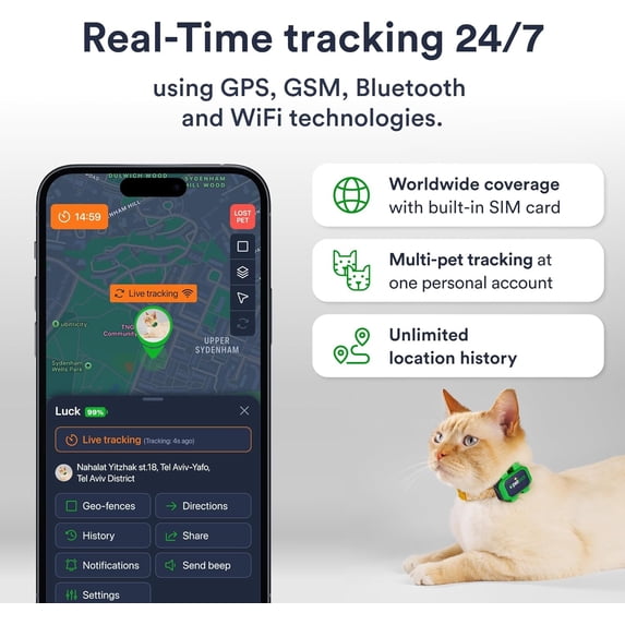 Cat GPS Tracker – Smallest Waterproof Pet Tracking Device with App ...