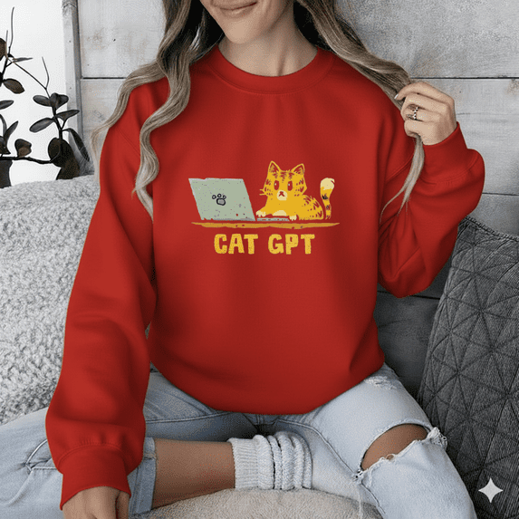 Cat GPT Funny AI Geek Parody Meme Kitty Humor Graphic Sweatshirt up to ...