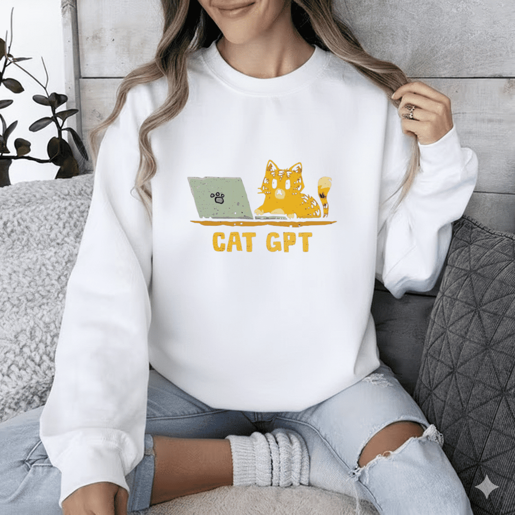 Cat GPT Funny AI Geek Parody Meme Kitty Humor Graphic Sweatshirt up to ...