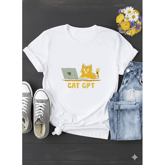 Cat GPT Funny AI Parody Kitty Meme Geek Humor Graphic Unisex T-Shirt up ...