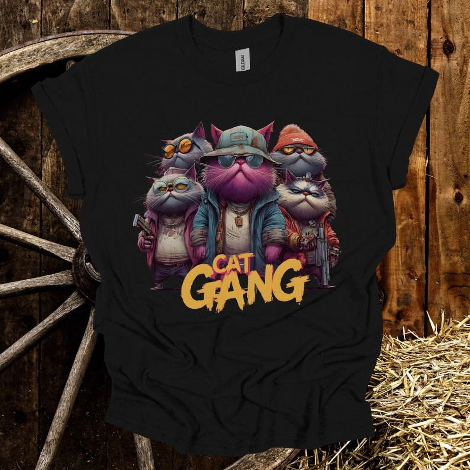 Cat Gang Graphic Tee, Cool Cartoon Cat Crew Streetwear Art, Hip Hop ...