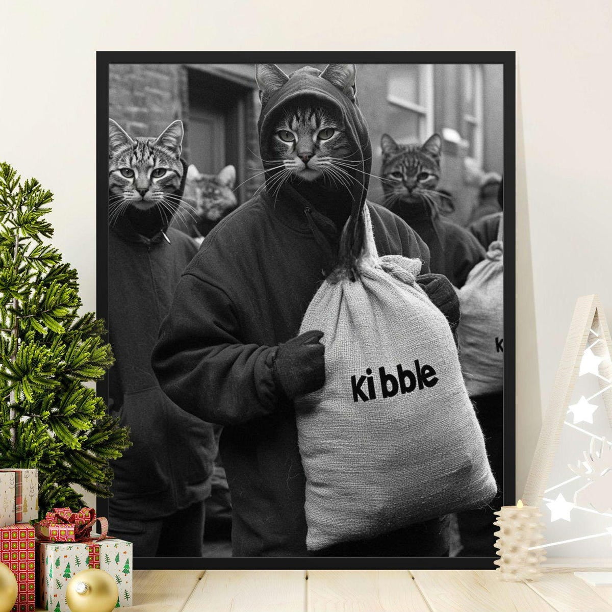 Cat Gang Wall Art, Funny Cat Print, Kibble Heist Poster, Quirky Animal ...