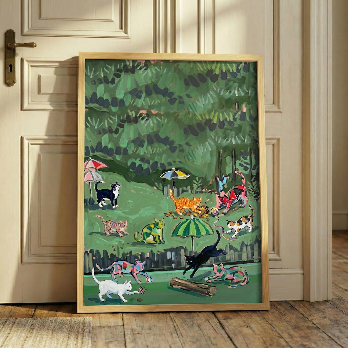 Cat Garden Colorful Impasto Pet Art Golf Umbrella Preppy Room Decor ...