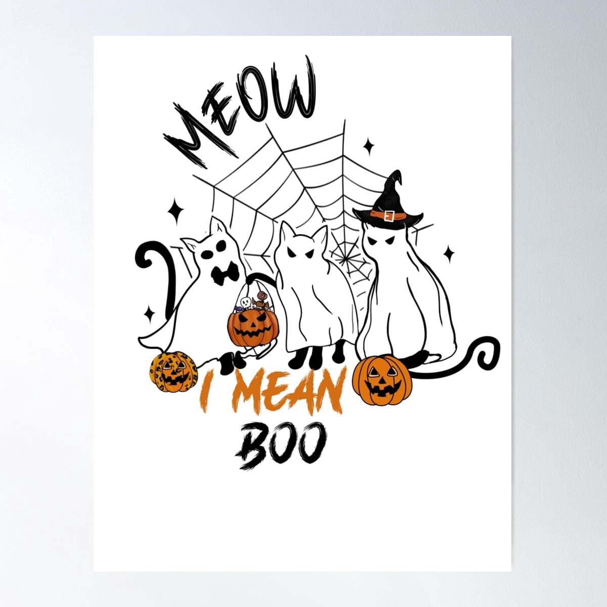 Cat Ghost Meow I Mean Boo Poster Wall Art, Modern Wall Decor For Living ...