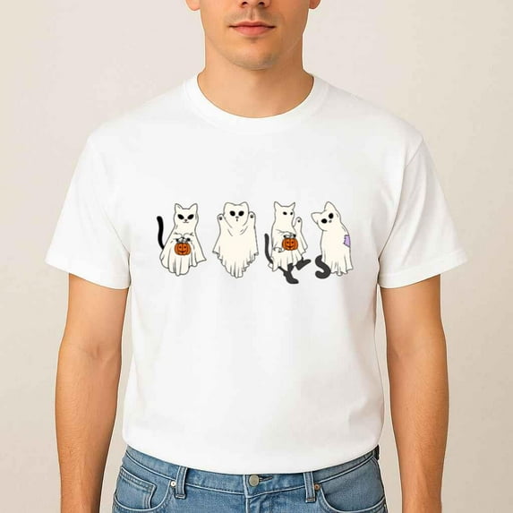 Cat Ghosts And Pumpkins Funny Halloween Graphic For A Unisex T-Shirt up ...