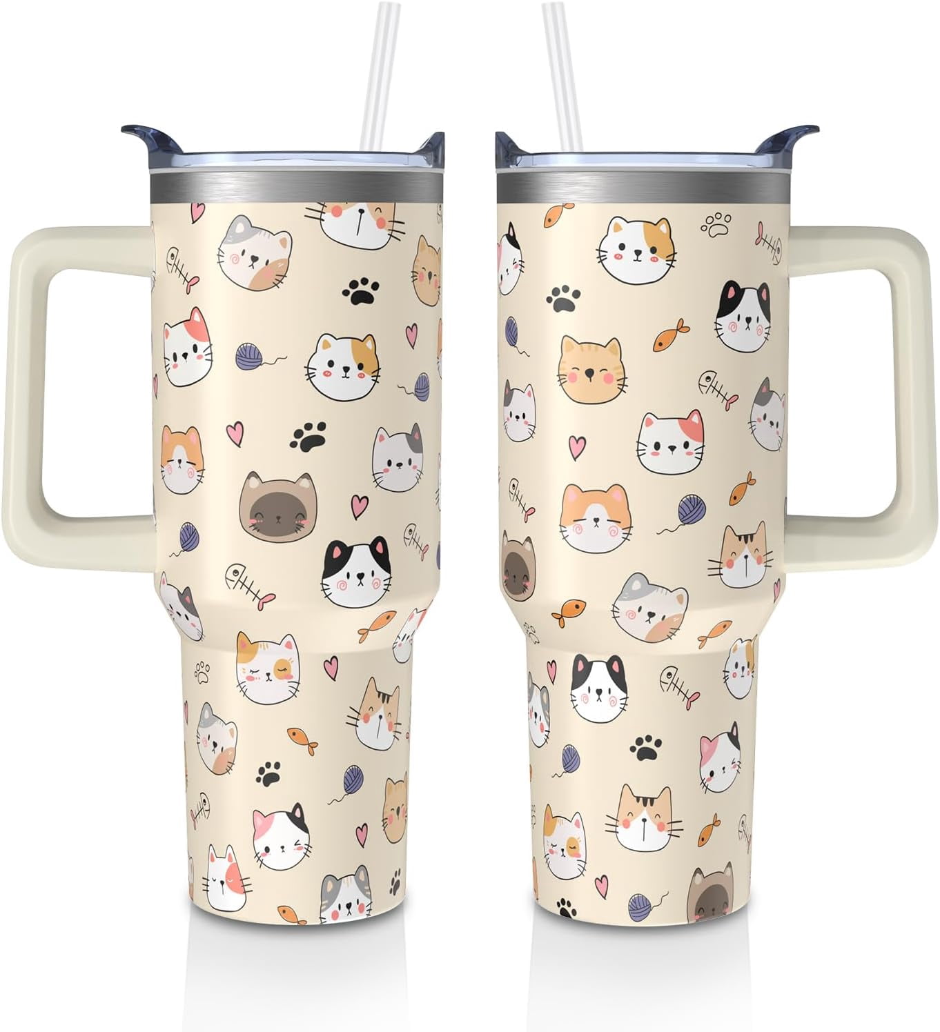 Cat Gifts Cup for Women Girls, 40oz Tumbler with Handle and Straw Lid ...