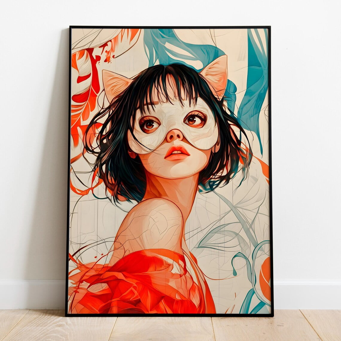 Cat Girl Print, Portrait Poster, Purr Art, Chic Wall Art, Illustration ...