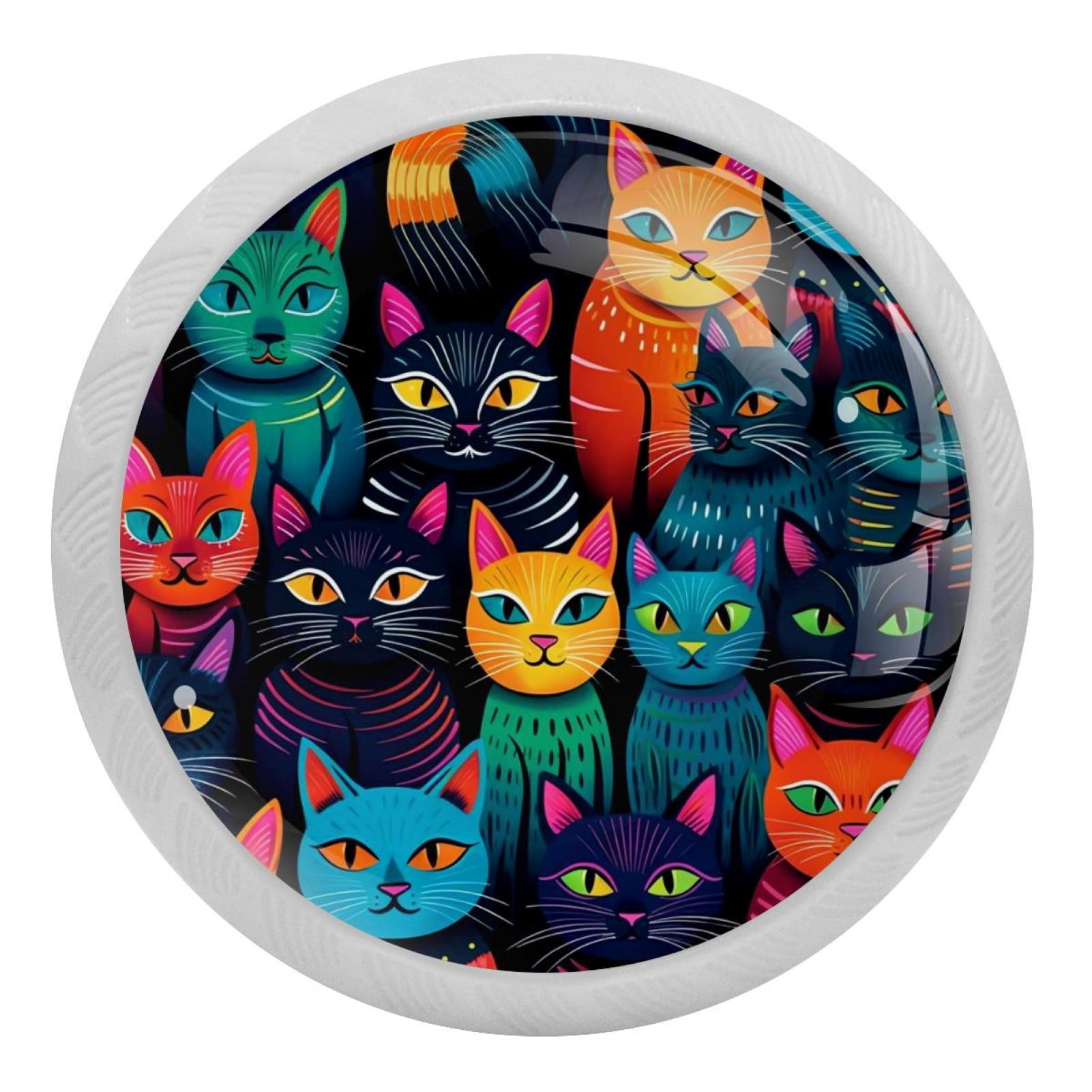 Cat Glow-in-the-Dark Fluorescent Drawer Pulls - Round 4-Pack - Suitable ...