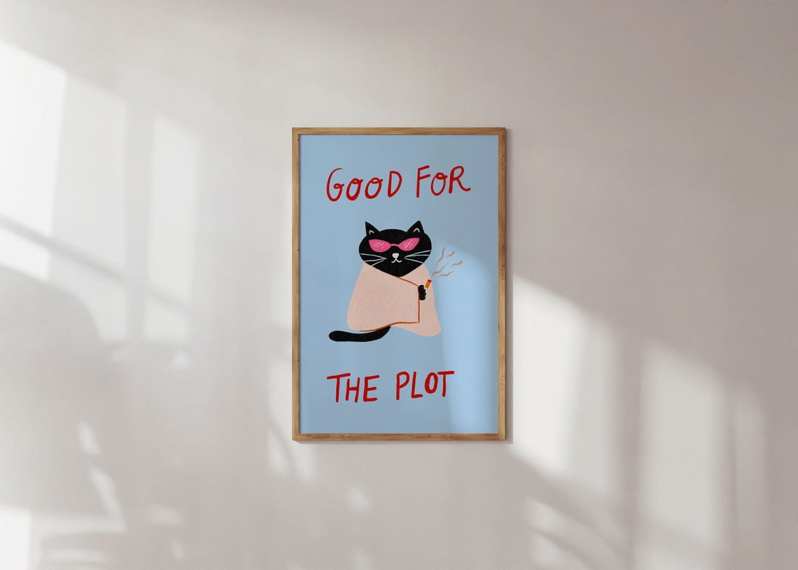 Cat Good For The Plot Colorful Maximalist Wall Art, Unframed Canvas ...
