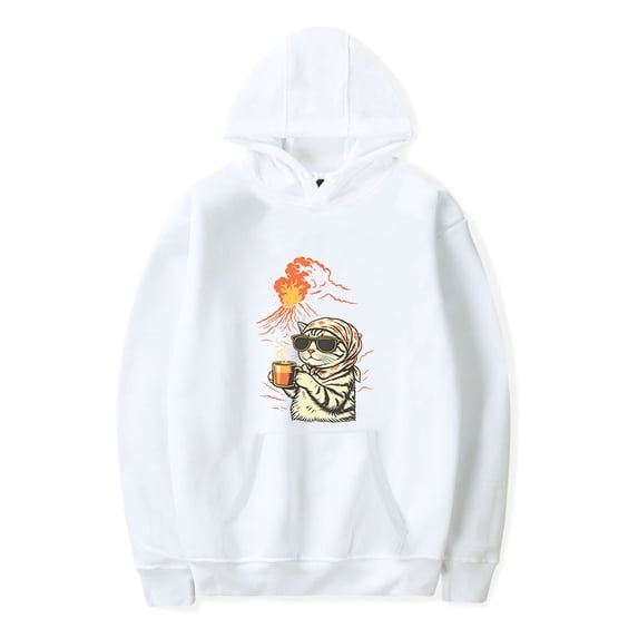 Cat Graphic Hoodie Chill Cat Watching Fire Life print Hoodie Funny Cat ...