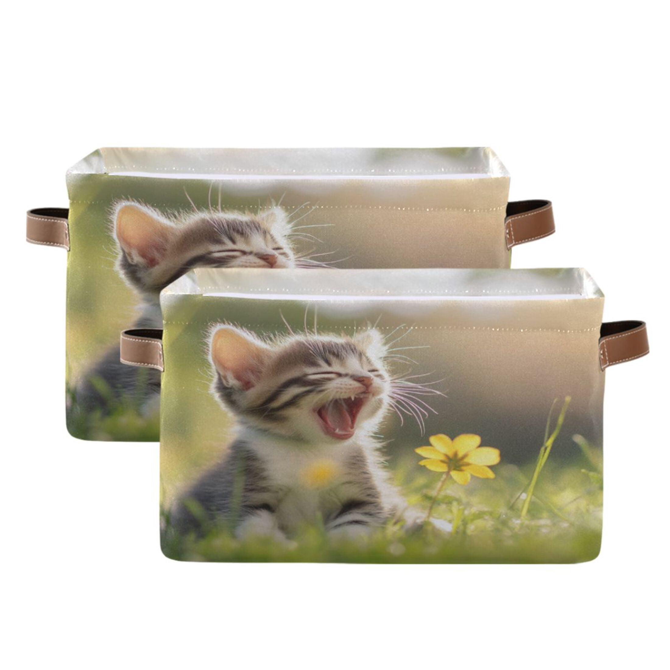Cat in The Grass Foldable Storage Basket,Canvas Fabric Foldable Storage ...