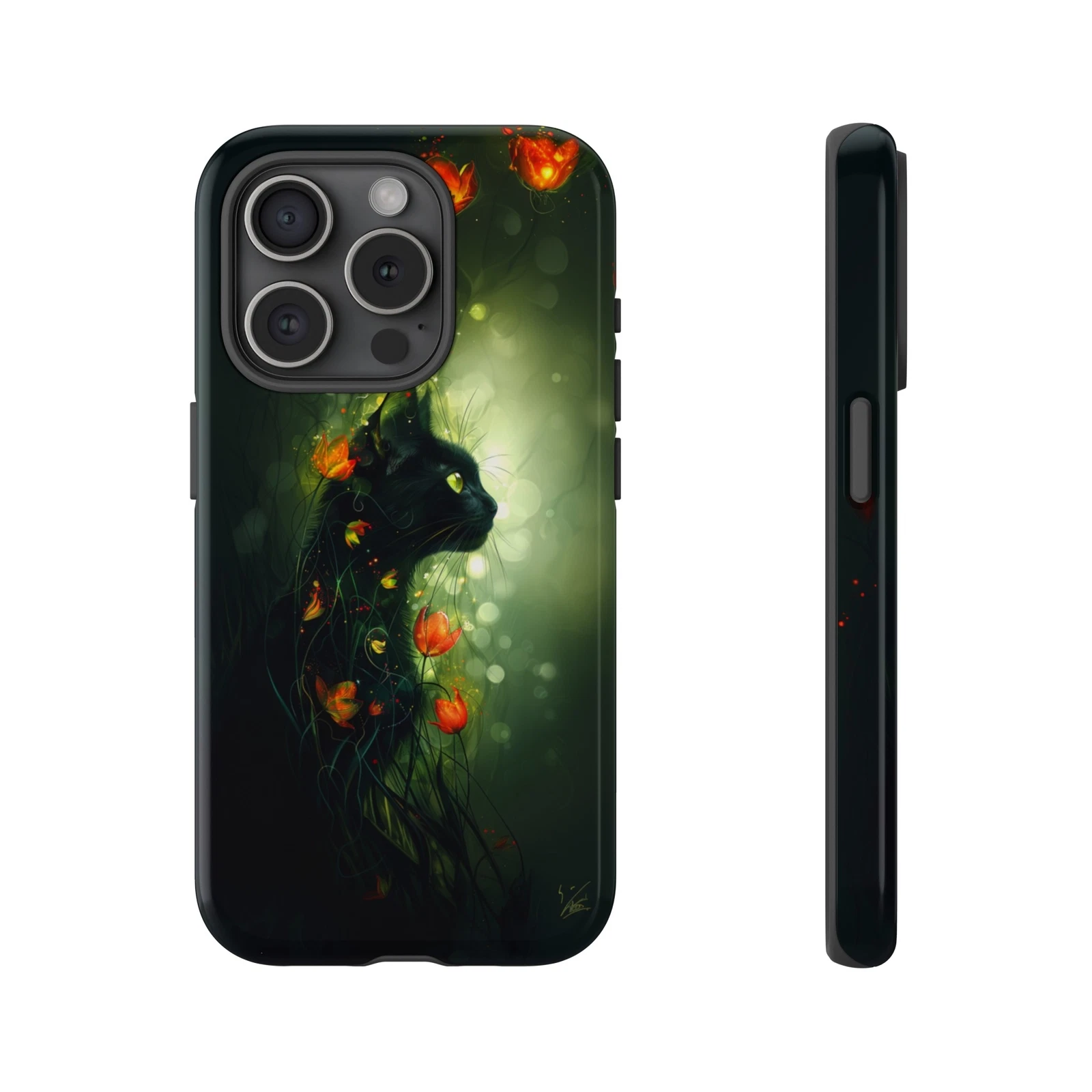Cat Green Forest Flower Vines Phone Case with iPhone 11 to 17 Pro Max Compatible - Walmart.com