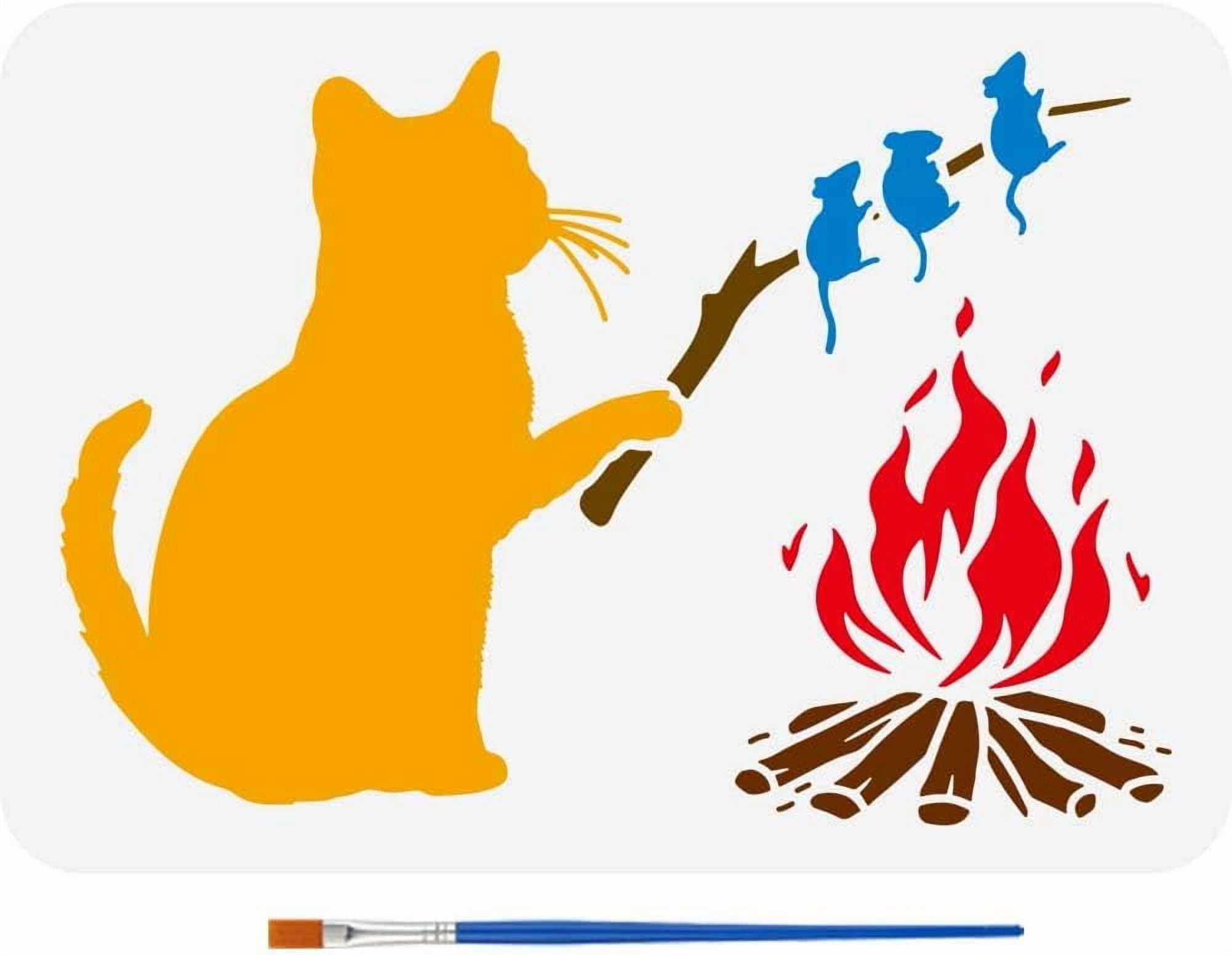 Cat Grilled Mouse Painting Stencil 8.3x11.7inch with Paint Brush ...