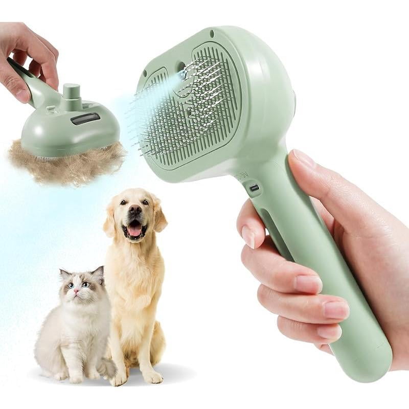 Cat Grooming Steam Brush Self Cleaning Pet Hair Remover Comb with Spray ...