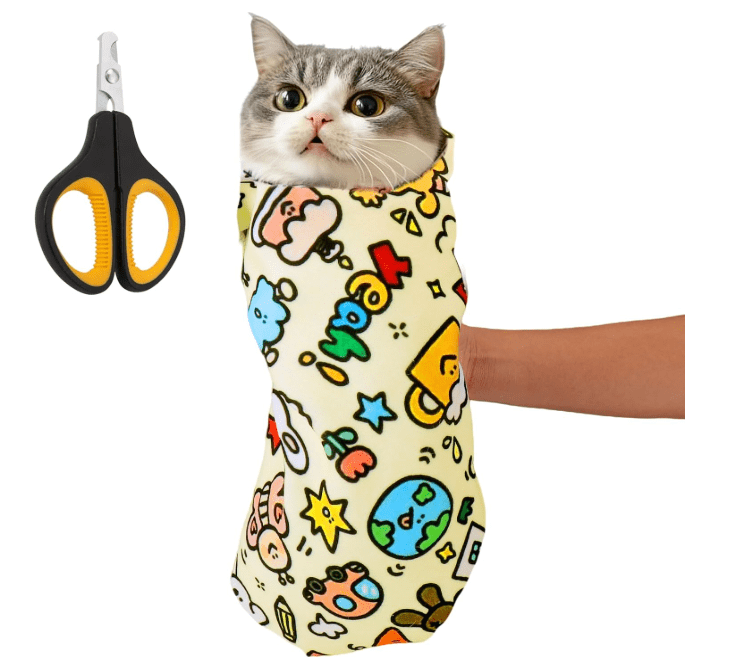 Cat Grooming Wrap, Self-Adherent Soft Cat Blanket to Wrap, Nail ...