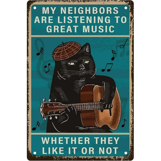 Cat Guitar Metal Signs Rock Music Tin Sign Vintage Plaques Retro ...