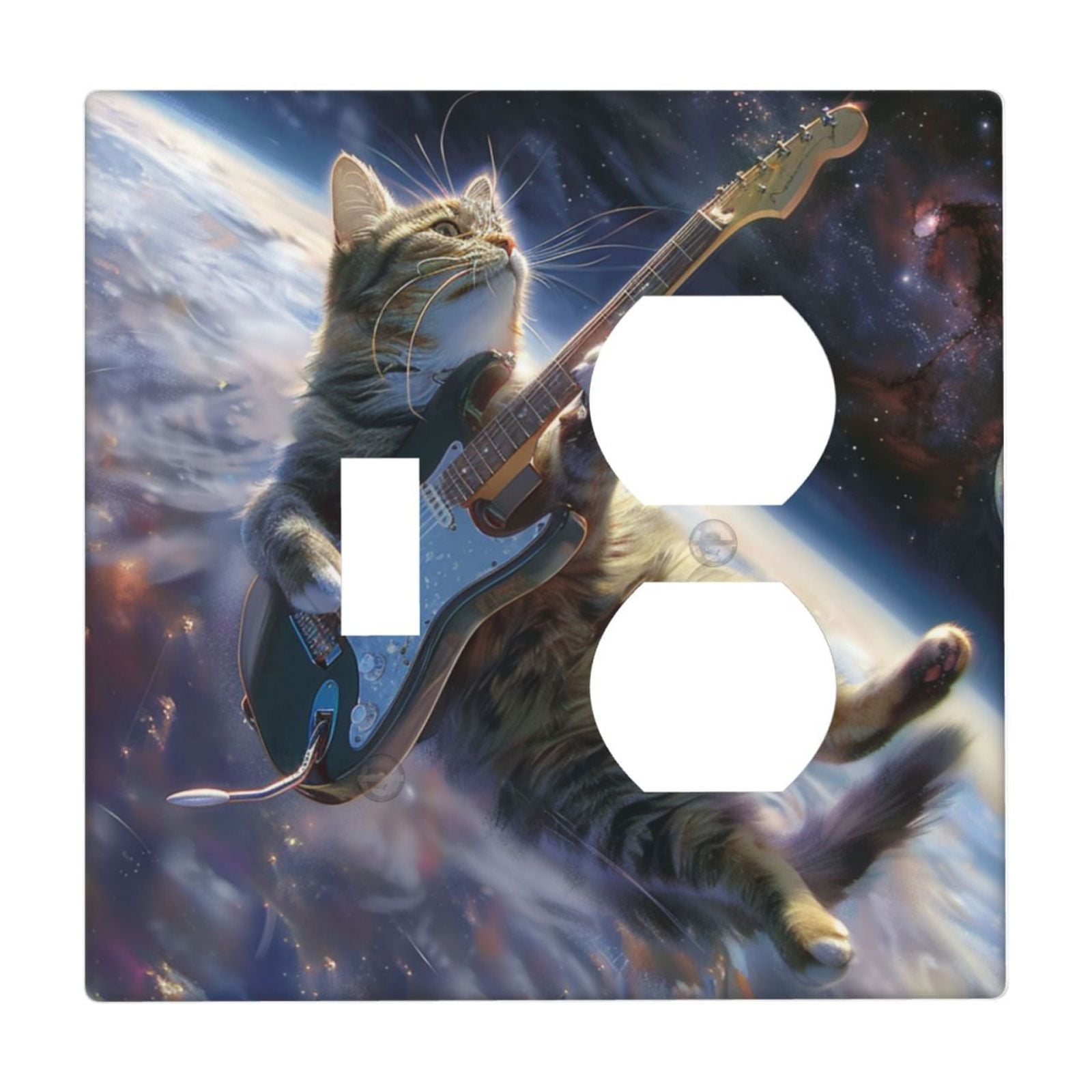 Cat Guitar Space Switch Cover Decorative Wall Plate / 2-Gang 1-Toggle 1 ...