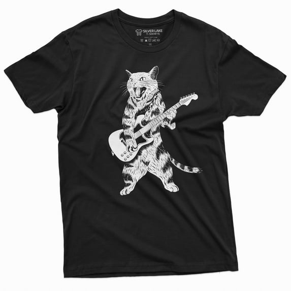 Cat Guitarist Rock Music Tee Band Jazz Country Guitar T-Shirt Funny ...