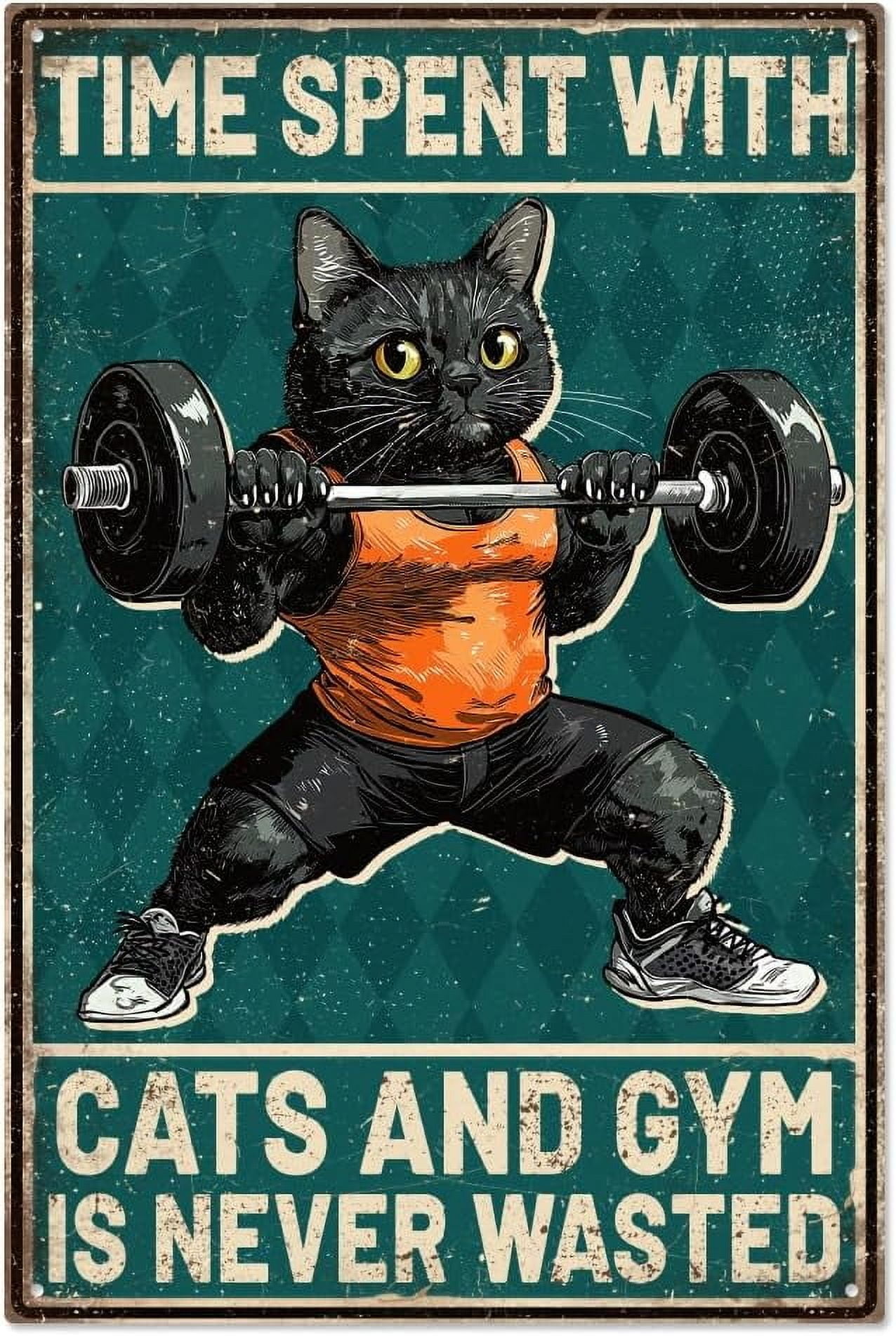 Cat Gym Metal Tin Sign Time Spent with Cats and Gym is Never Wasted ...