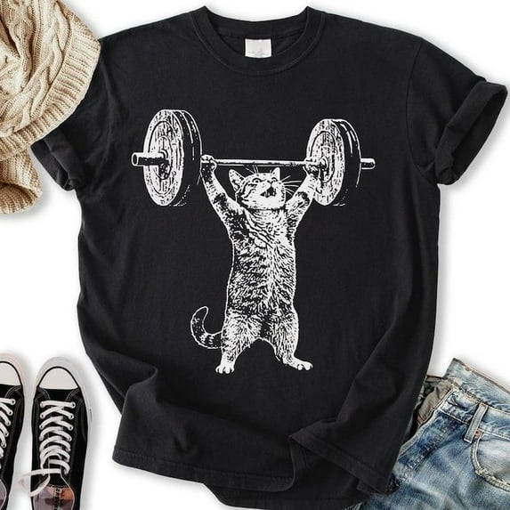 Cat Gym Shirt, Cat Workout T Shirt, Deadlift Cat Shirt, Gym Pump Cover ...