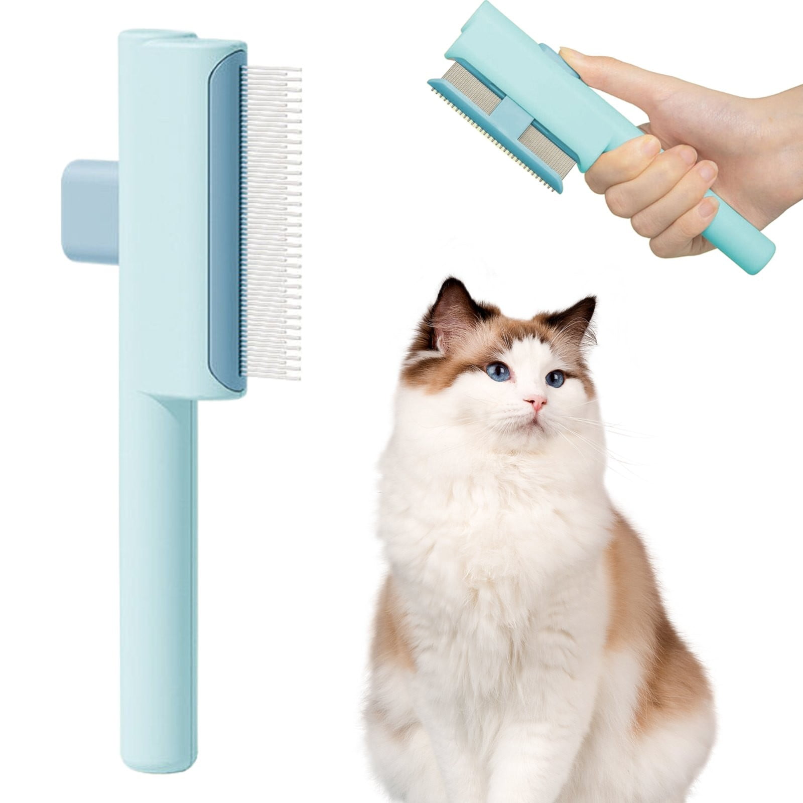 Cat Hair Comb - Self-Cleaning Grooming Brush, Ergonomic Handle, Hair ...