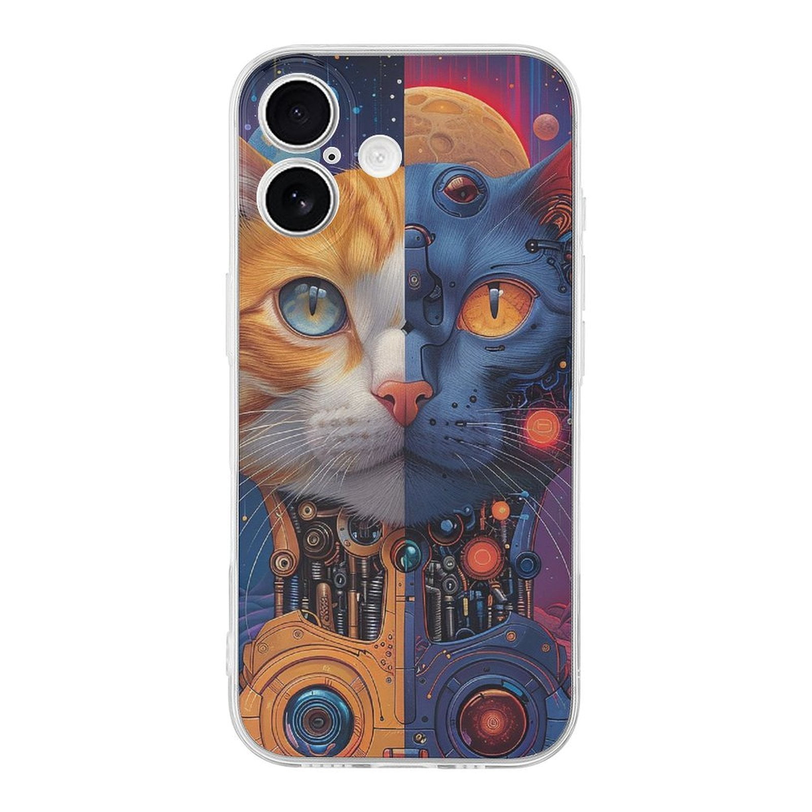 Cat Half Robot Face Psychedelic Transparent TPU Case for iPhone 17 Slim ...