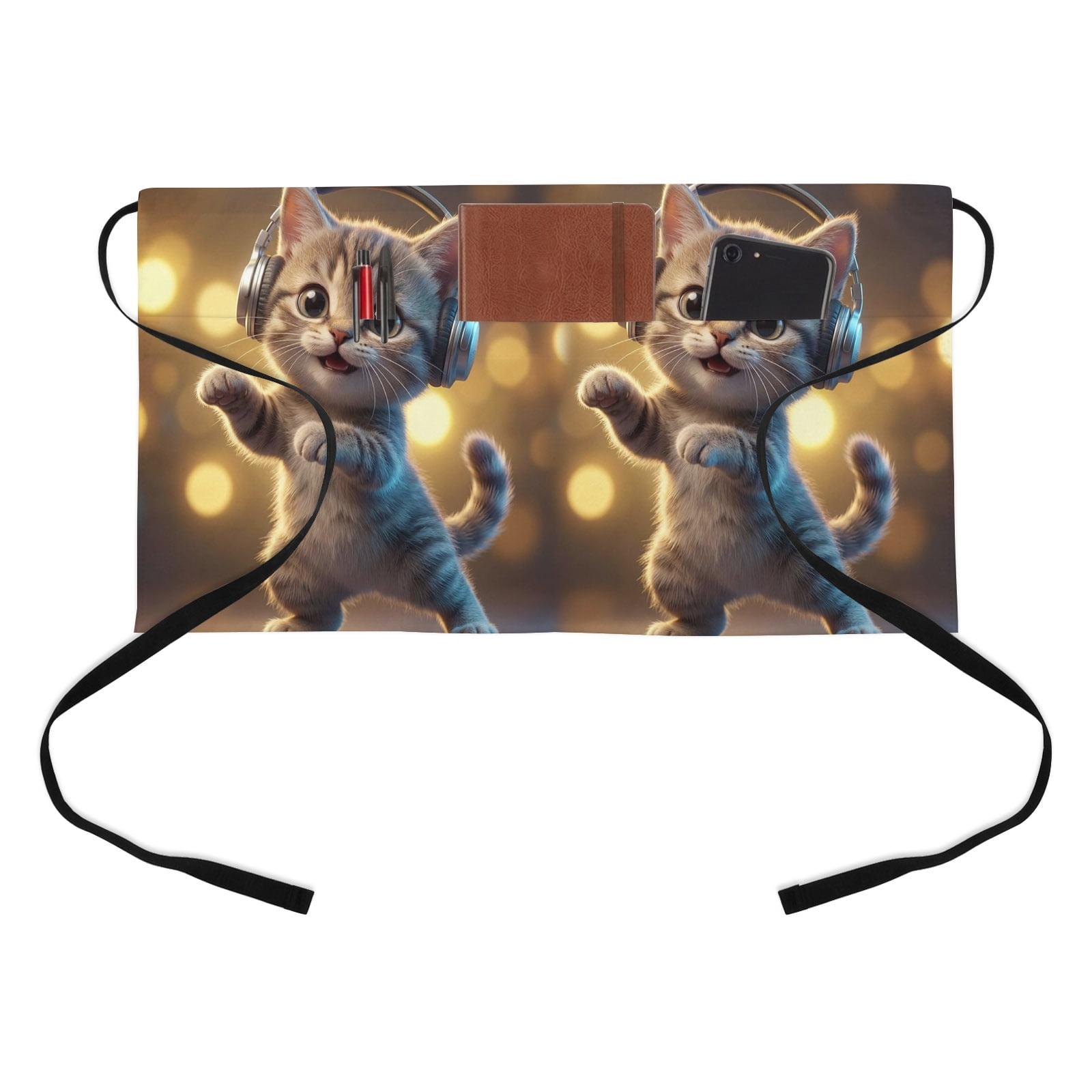 Cat Half Waist Apron Abstract Headphone Cat Shiny Light Background ...
