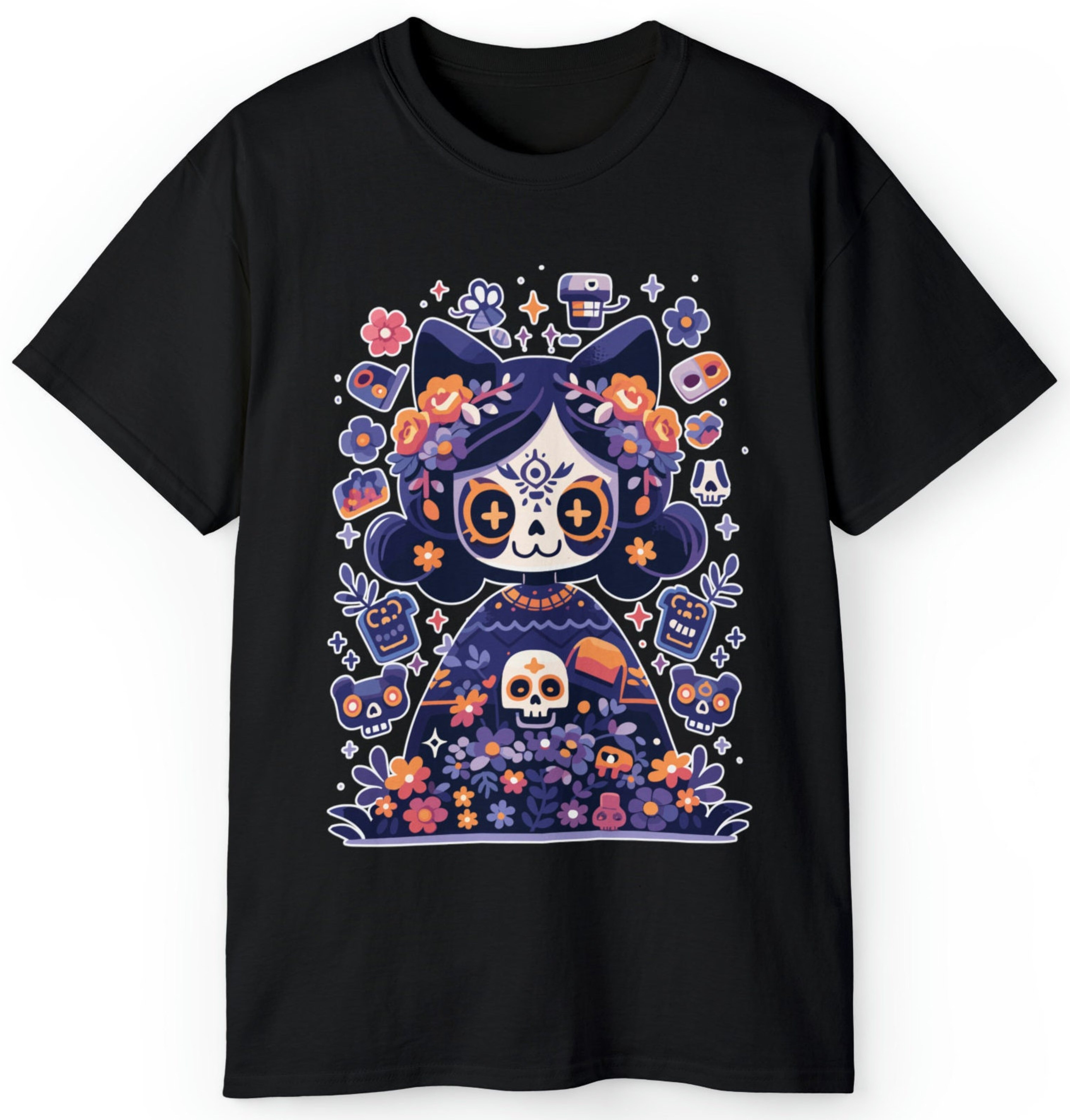 Cat Halloween Day of the Dead TShirt, Dia De Los Muertos, Skeleton, Cute Kitty, Kitten - Walmart.com
