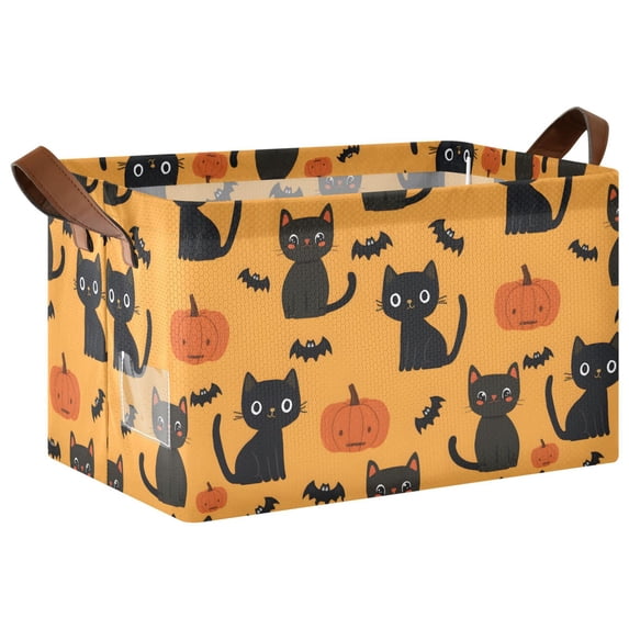 Cat Halloween Pattern Collapsible Storage Bin Open Home Shelf Basket ...