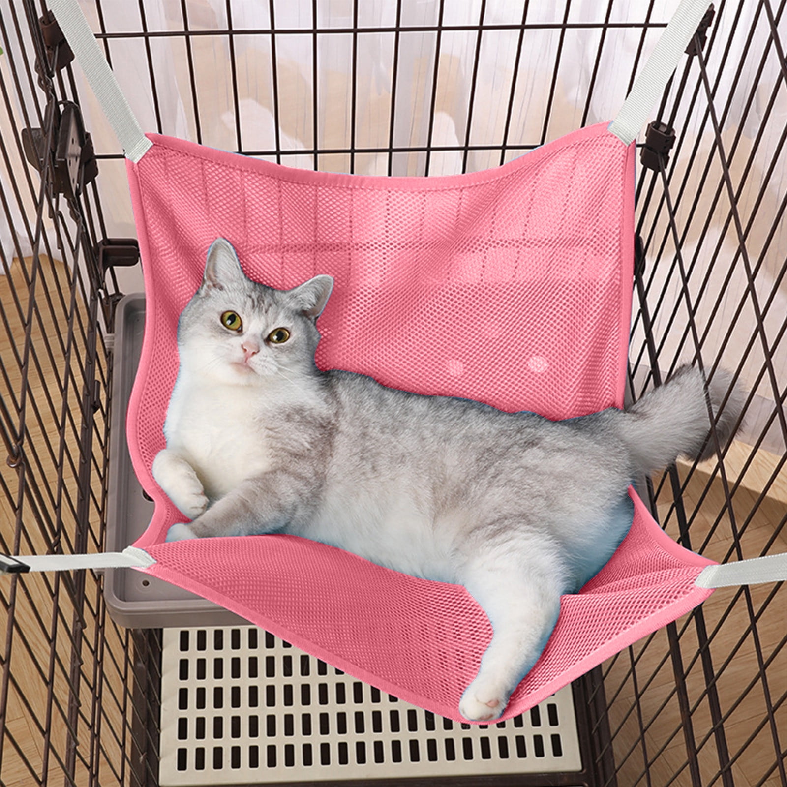 Cat Hammock, Pet Hanging Bed with Breathable Mesh, Adjustable Strap, 4 ...