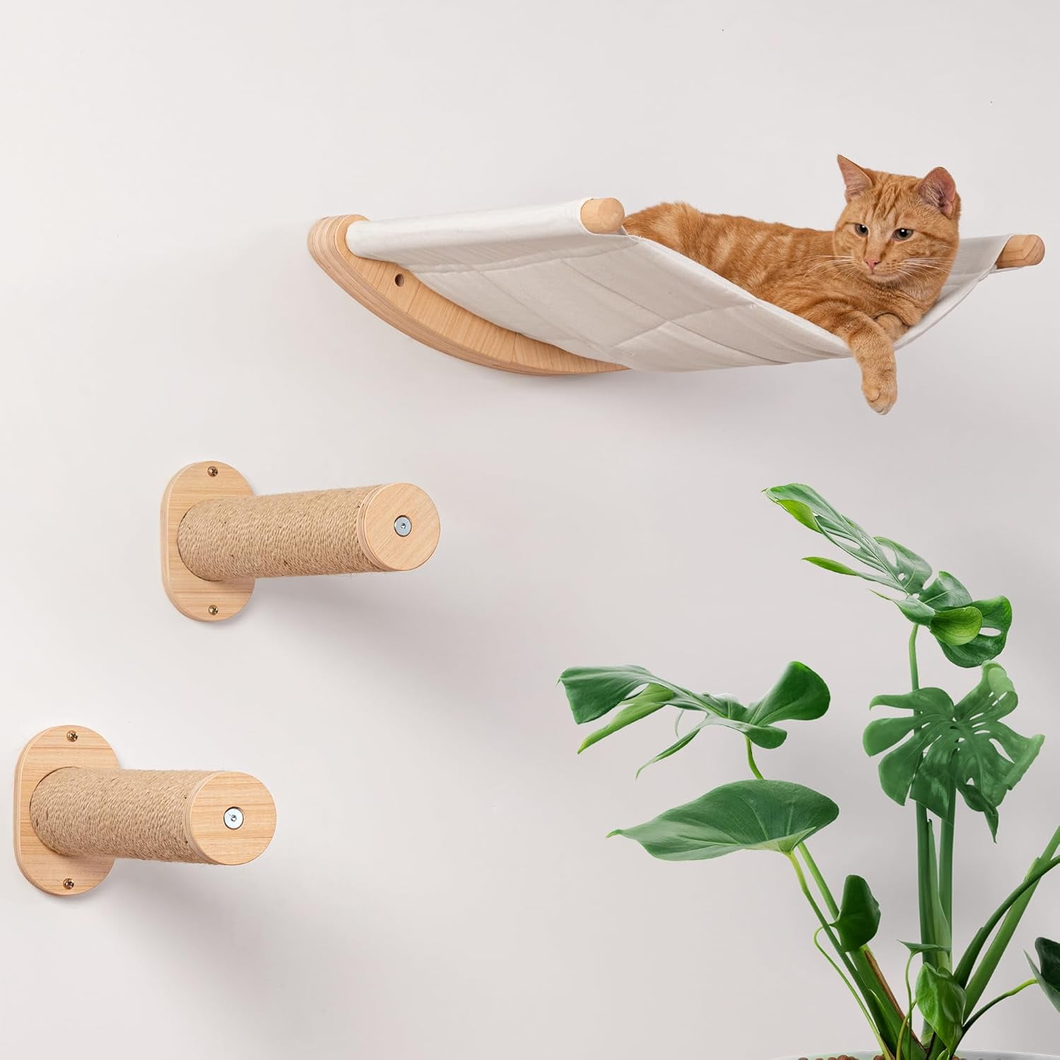 Cat Hammock Wall Mounted Cat Shelf with Two Steps - Cat Wall Shelves ...