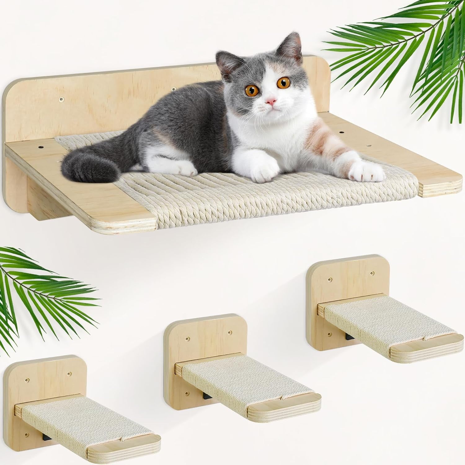 Cat Hammock Cat Wall Shelves with 3 Cat Wall Steps, Wall Mounted Cat ...
