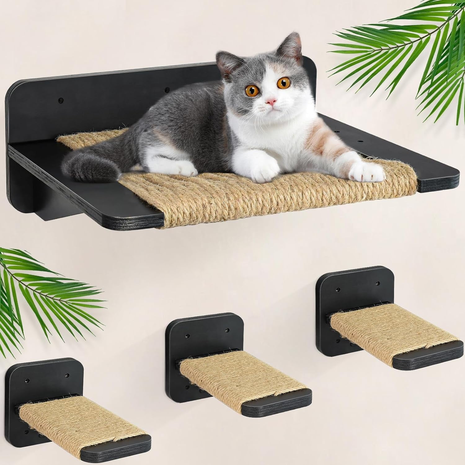 Cat Hammock Cat Wall Shelves with 3 Cat Wall Steps, Wall Mounted Cat ...