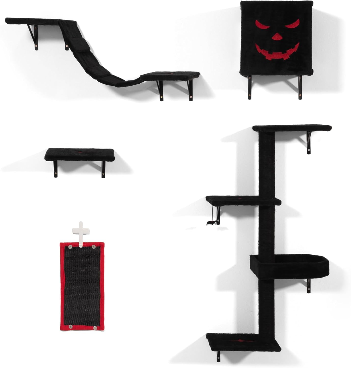 Cat Hammock Wooden Wall-Mounted Shelves Cat Climber Set of 5, Floating ...