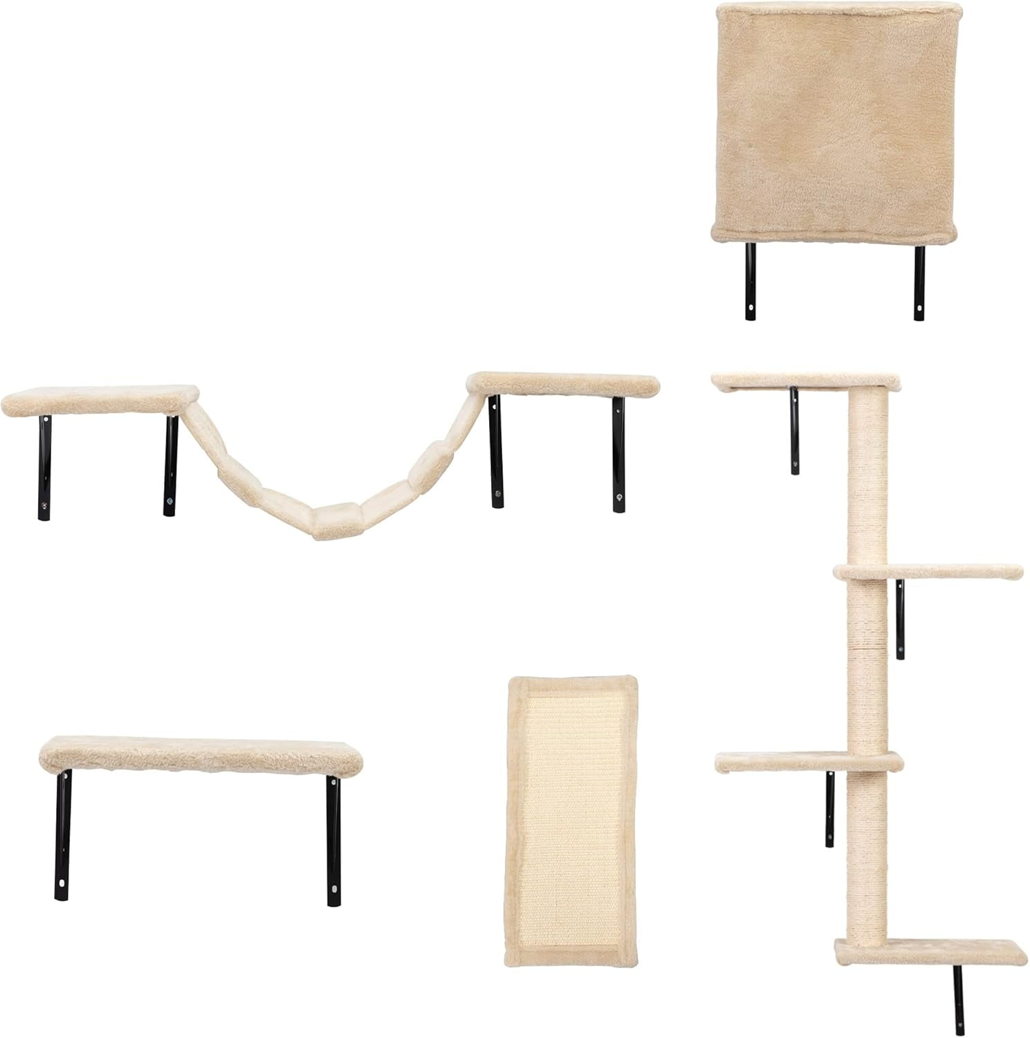 Cat Hammock Wooden Wall-Mounted Shelves Cat Climber Set of 5, Floating ...