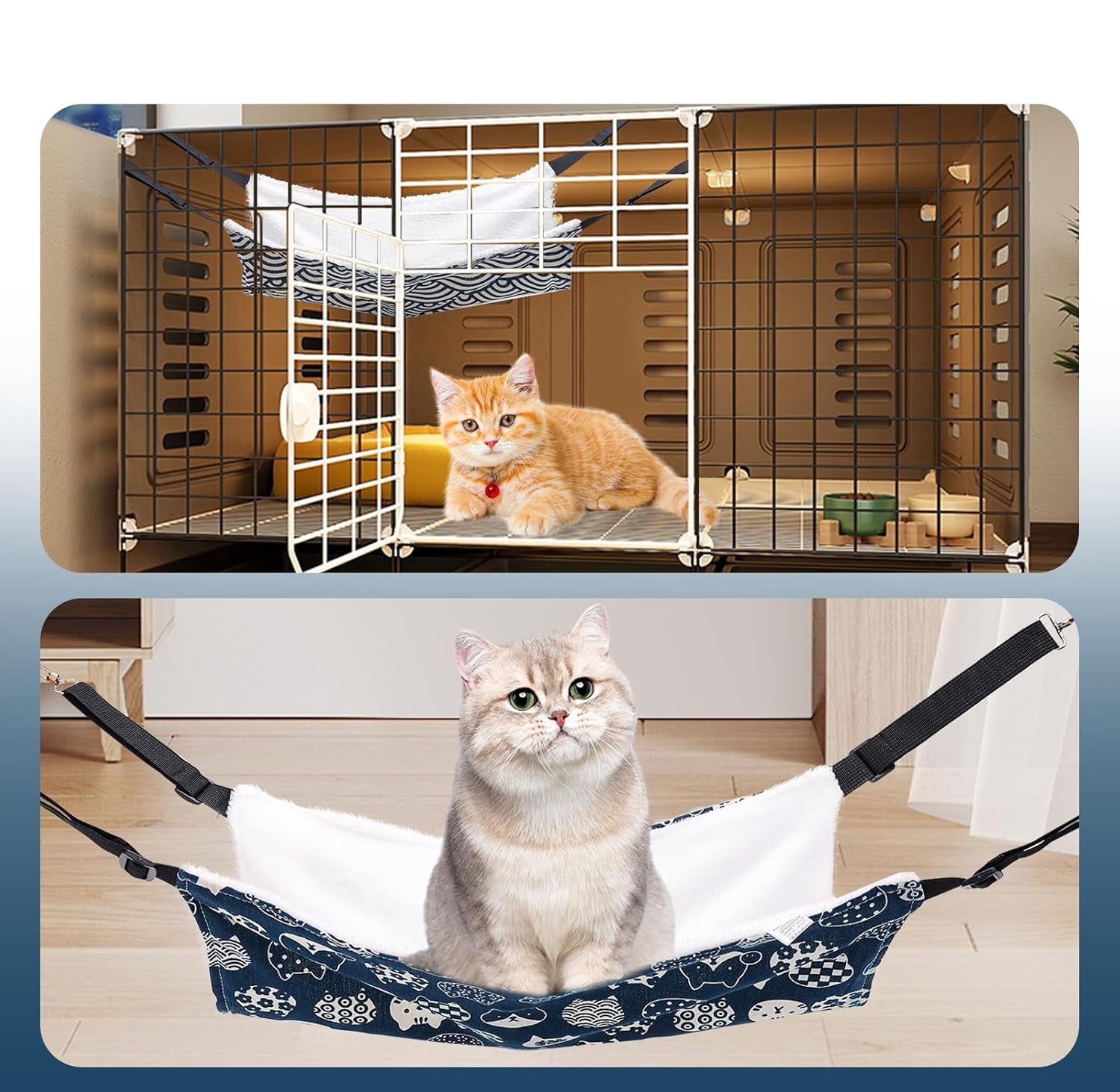 Cat Hammock for Cage Hanging Reversible, Soft Pet Cage Hammock with ...