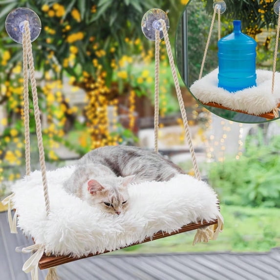 Cat Hammock with Industrial-Grade Suction Cups - Solid Pine Wood Seat ...